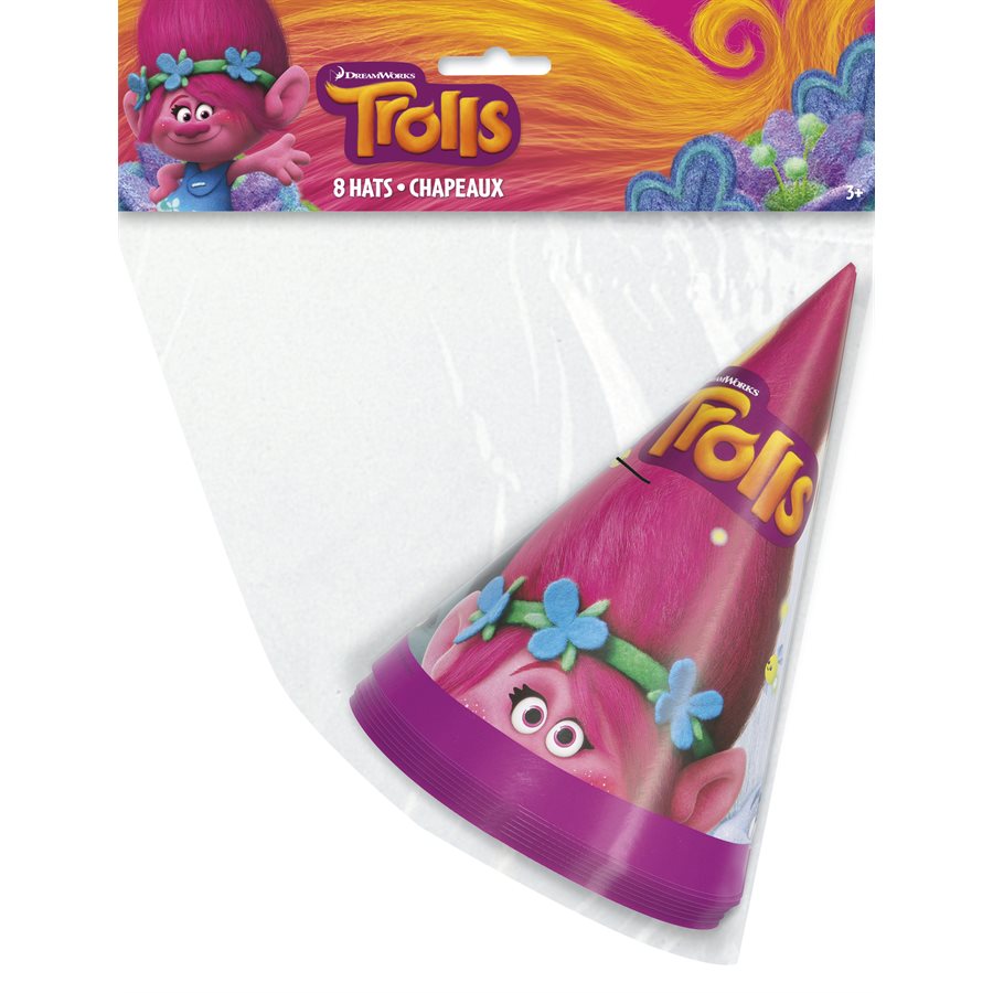 Trolls party hats 8pcs