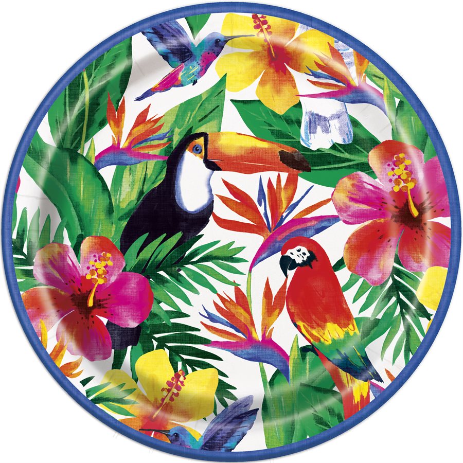 Tropical leaves & toucan plates 9in 8pcs