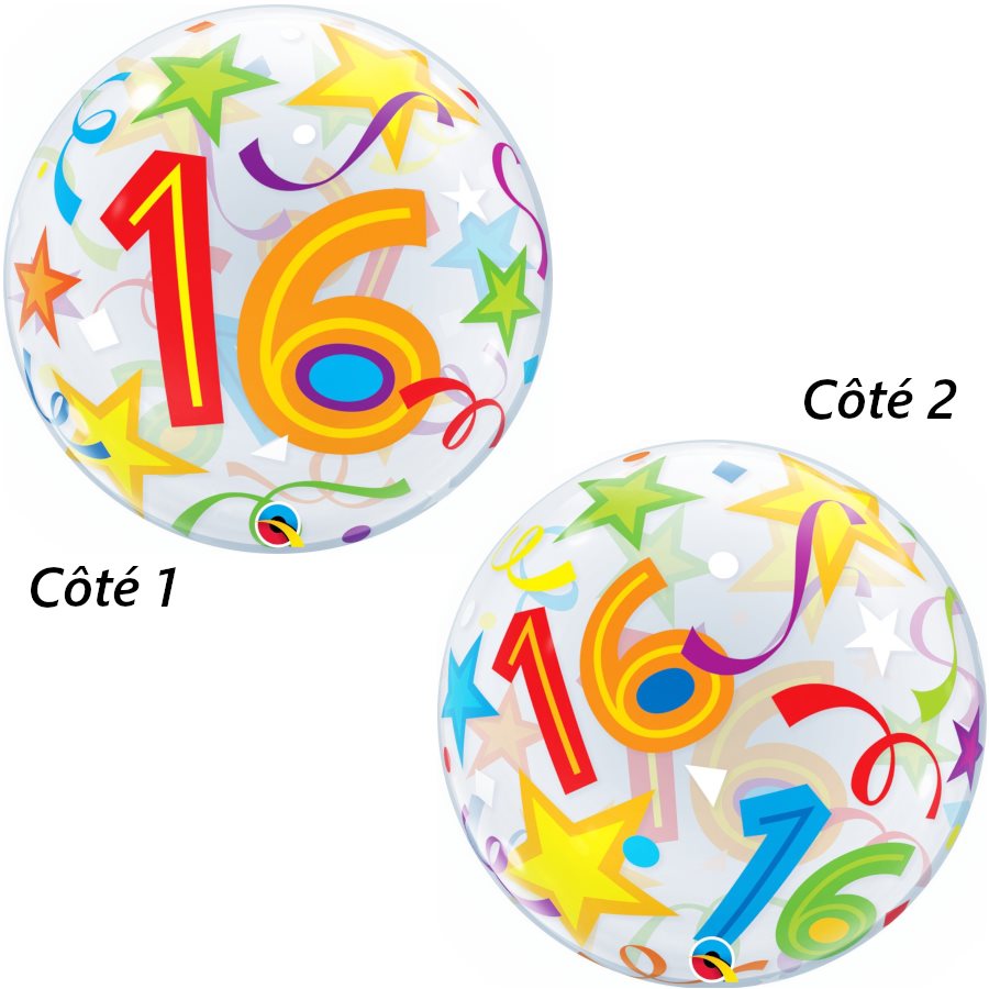 Ballon bulle clair 16e anniversaire coloré